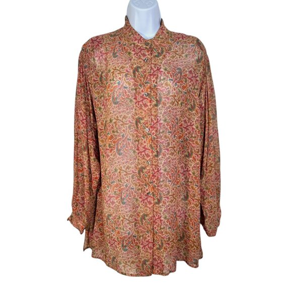 J. Peterman | Tops | J Peterman Co Sheer Paisley Silk Blouse Floral ...